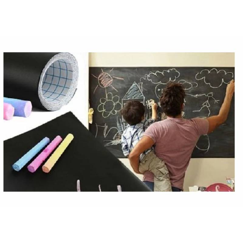 parati niños : Pizarra Adhesiva Negra para Tiza (incluye tizas)