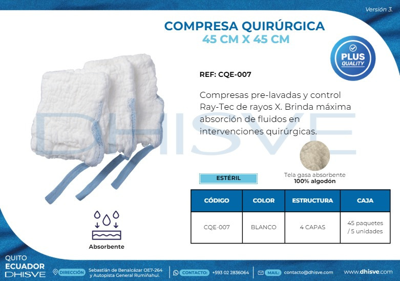Tienda en línea - Productos Dhisve : COMPRESA QUIRÚRGICA PAQ 5 UNIDADES